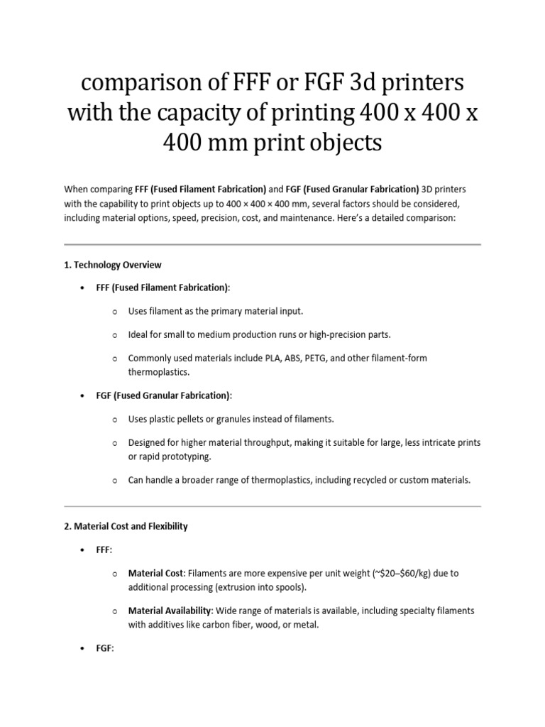 Comparison of FFF or FGF 3d Printers With The Capacity of Printing 400 ...