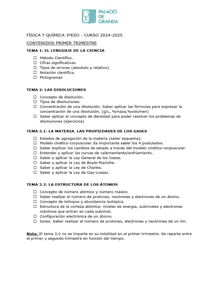 Contenidos 1T FyQ | PDF