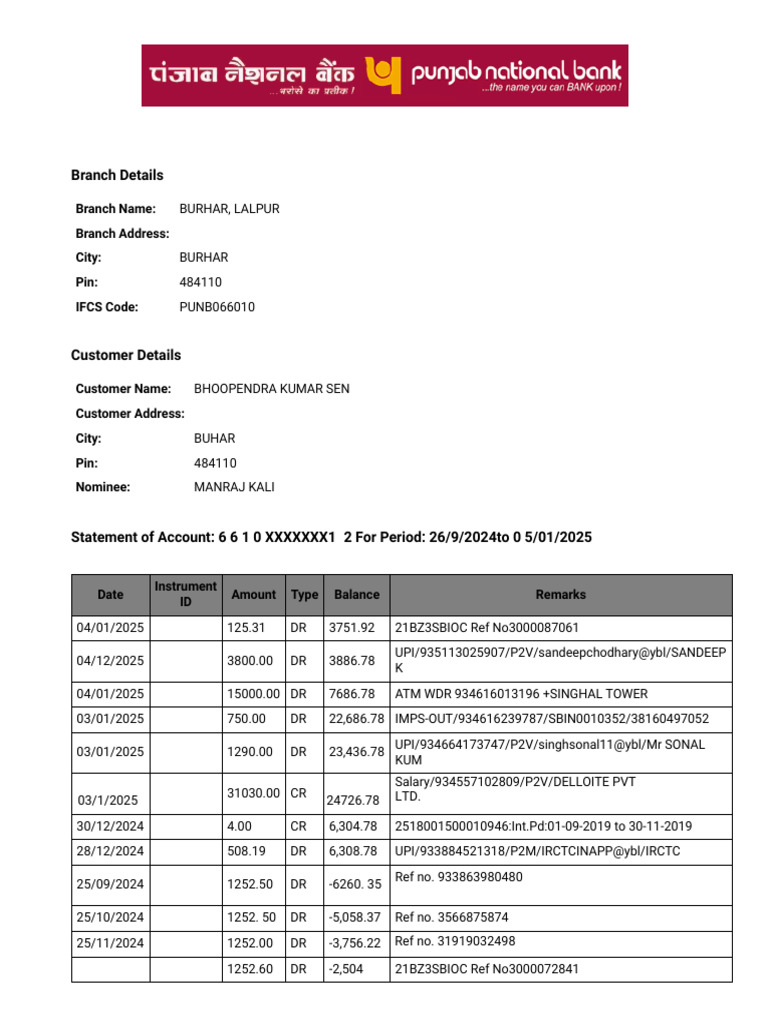 PNB Statment PDF | PDF | Banks | Money