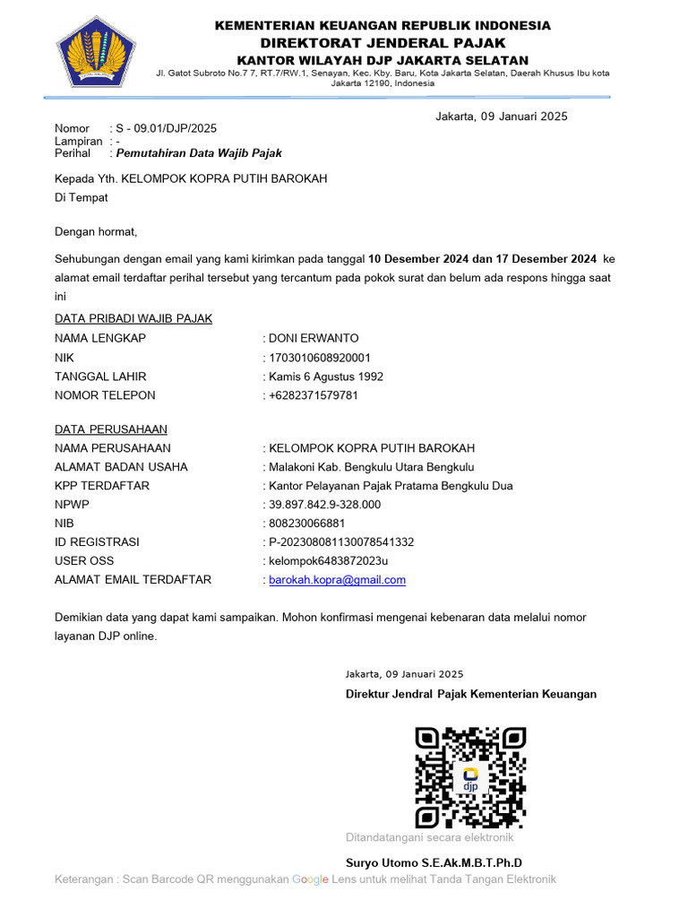 Pemutahiran Data Wajib Pajak KELOMPOK KOPRA PUTIH BAROKAH | PDF