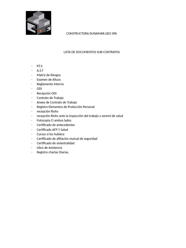 Lista de Documentos Sub - Contratos | PDF