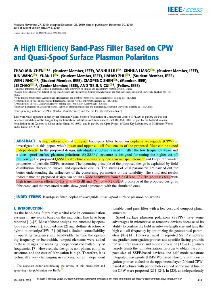 R2 A High Efficiency Band-Pass Filter Based On CPW and Quasi-Spoof Surface Plasmon Polaritons ...