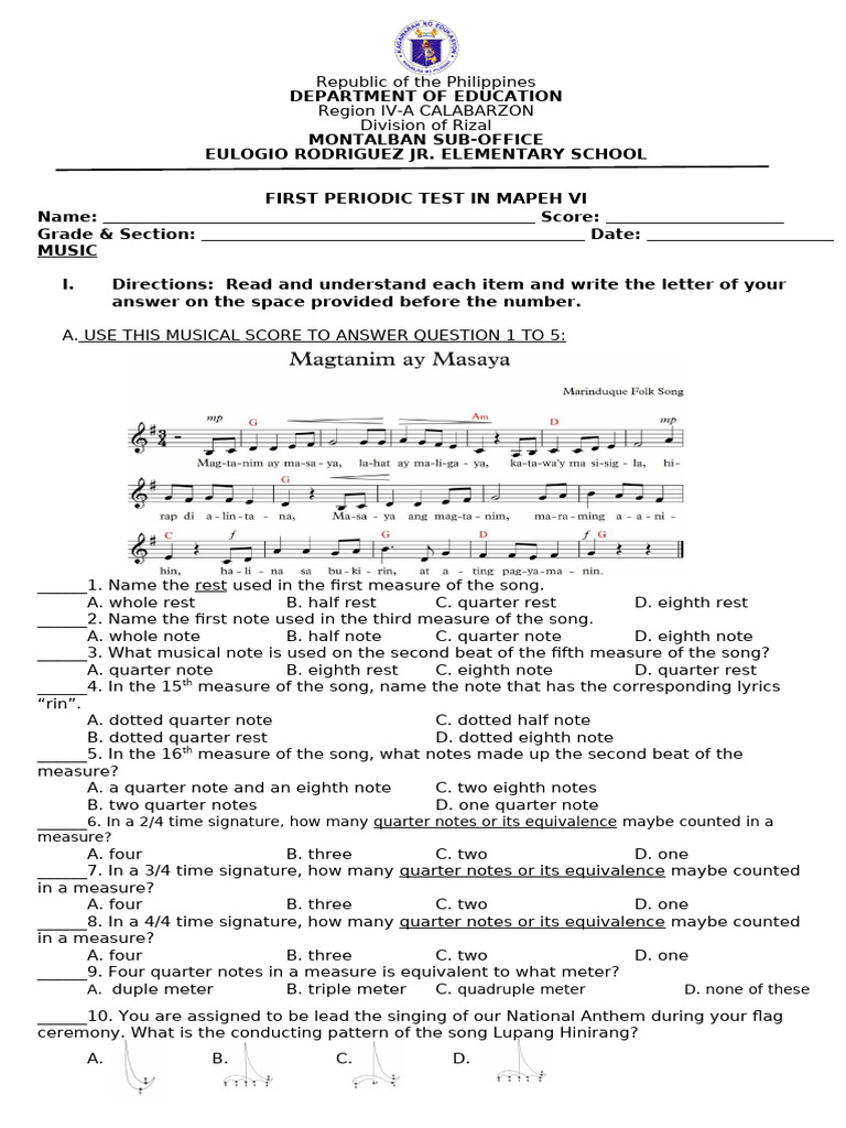 MAPEH VI First Periodic Test Guide | PDF | Cartoon