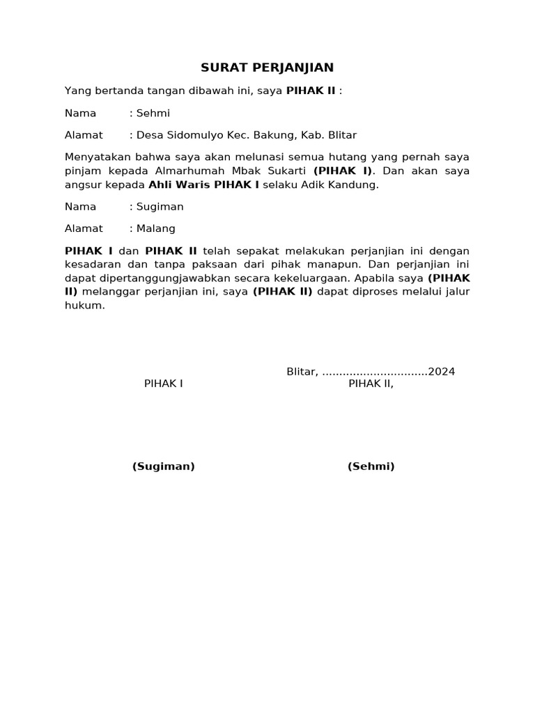 SURAT PERJANJIAN | PDF
