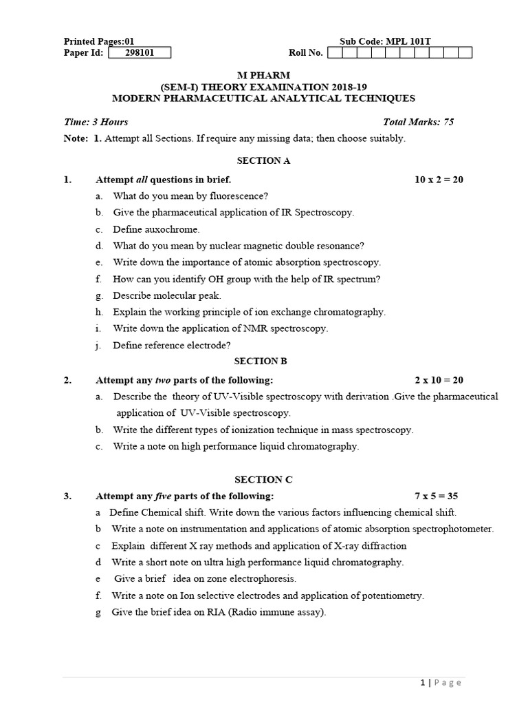 Mpharm 1 Sem Modern Pharmaceutical Analytical Techniques Mpl101t 2019 | PDF | Spectroscopy ...