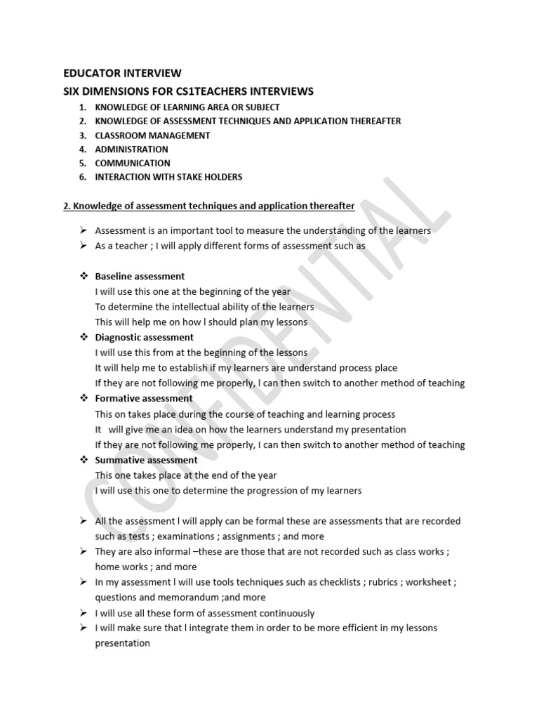 Educator Interview: Key Teaching Dimensions | PDF | Educational ...