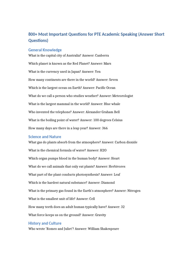 Key Science Questions for PTE Speaking | PDF | Atmosphere | Water