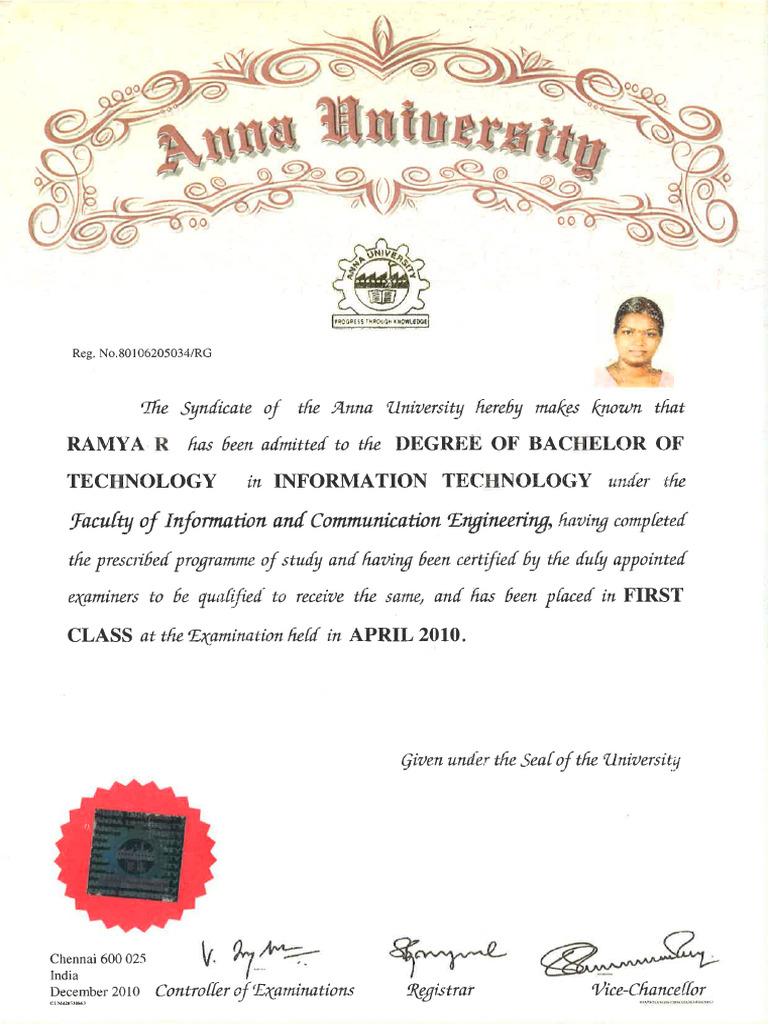 Ramya - Deg Cert | PDF