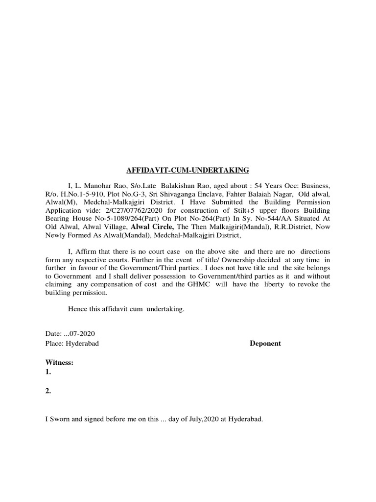 Undertaking Cum Affidavit | PDF