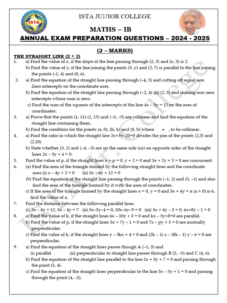 MATHS - B - I YEAR Imp Questions Annual | PDF | Line (Geometry) | Area