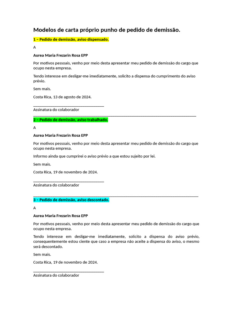 Modelos de Carta de Demissão | PDF