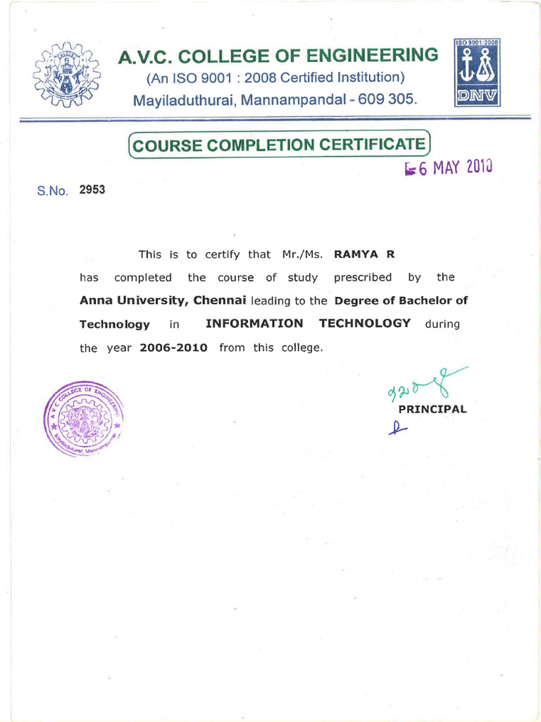 Ramya - Course Completion Cert | PDF