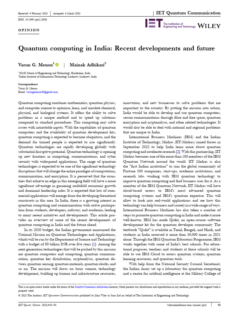Quantum Computing in India Recent Developments and | PDF | Computing | Quantum Computing