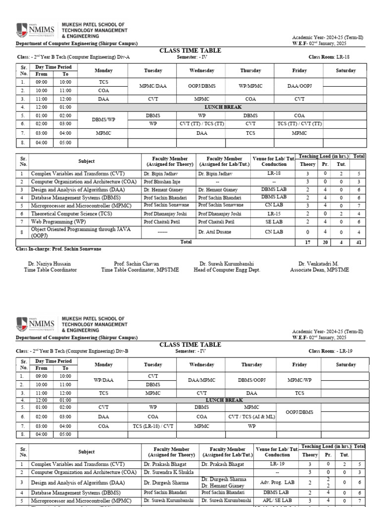 Computer Engineering Time Table (Term II 2024-25) - 30 December 2024 | PDF | Computing ...