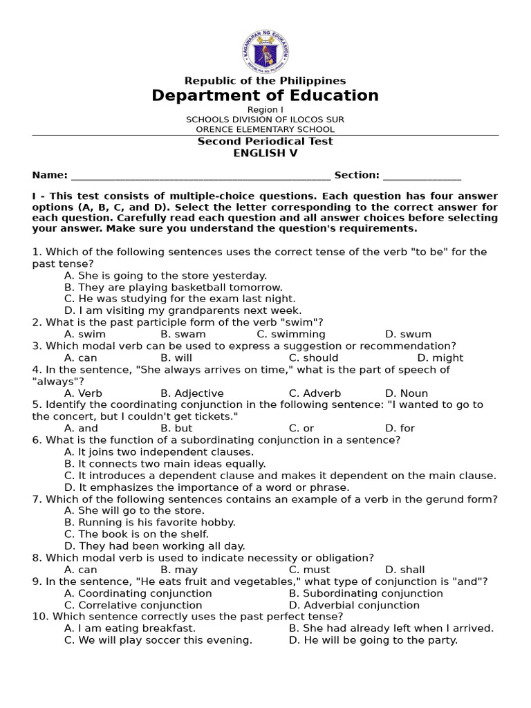 ENGLISH 5 2nd P.Test W - Answer Key | PDF | Narration | Verb