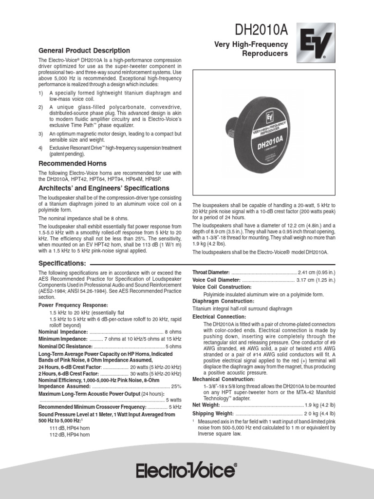 EV DH2010A Drive TI | PDF | Loudspeaker | Electrical Engineering