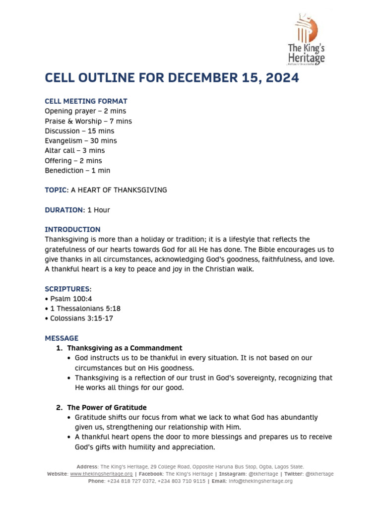 Heart of Thanksgiving Cell Meeting Guide | PDF | Gratitude