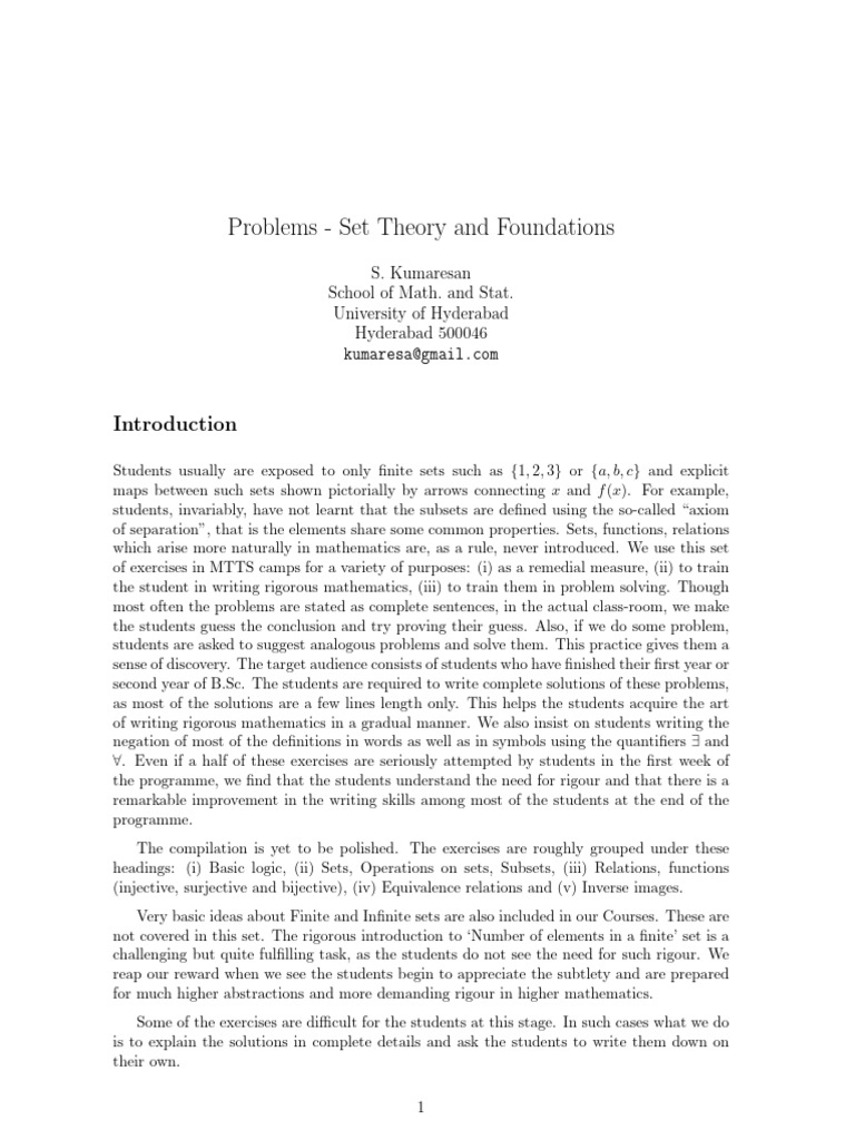 Problems Set Theory and Foundations | PDF | Set (Mathematics) | Function (Mathematics)