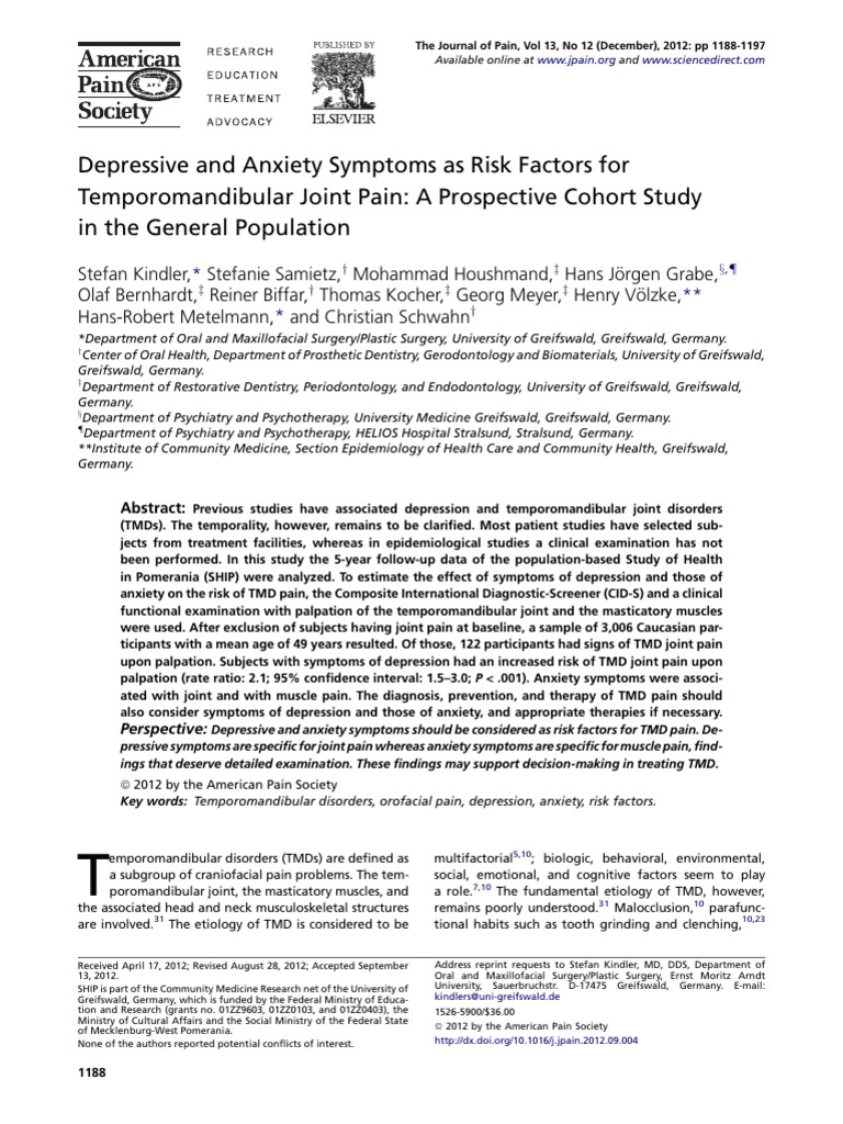 Depressive and Anxiety Symptoms as Risk Factors for Temporomandibular Joint Pain_ A Prospective ...