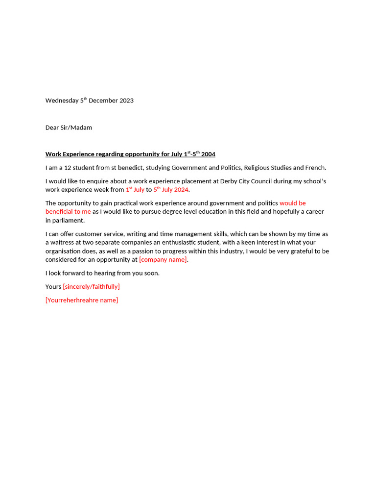 Work Experience Letter Template Pdf