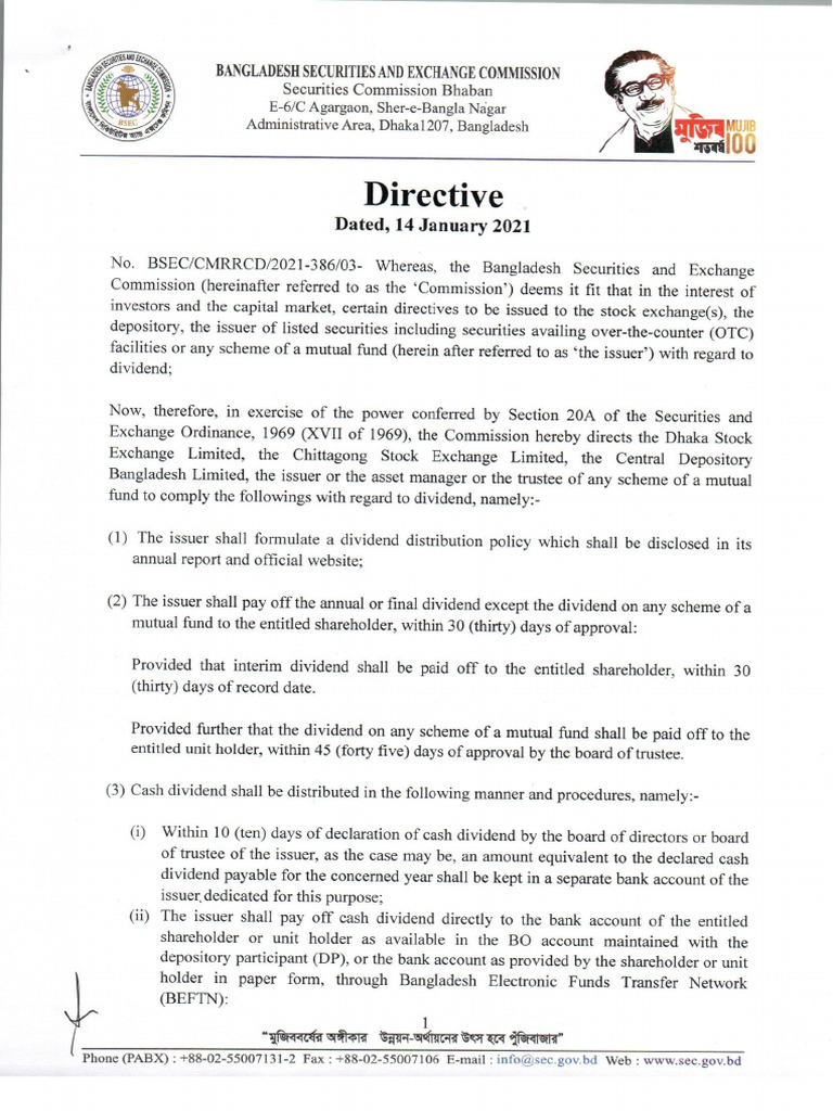 Dividend Decleration Rule- BSEC | PDF