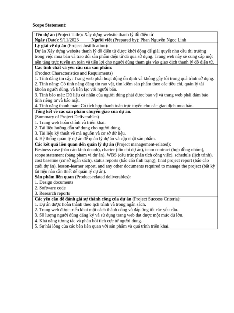 Scope Statement | PDF