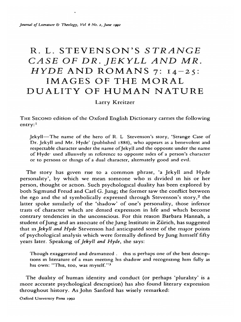 R. L. Stevensons Istrange Case of DR - Jekyll and Mr. Hydei and Romans ...