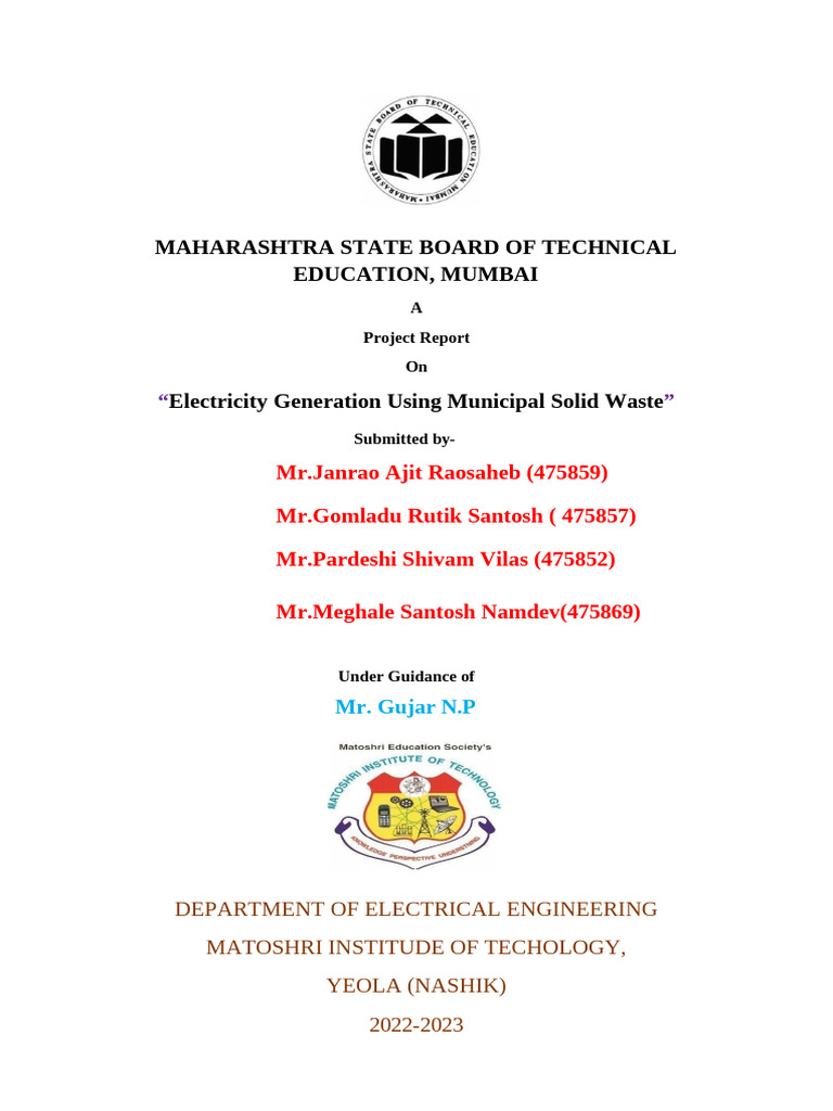 Electricity Generation from Waste Project | PDF | Cognition