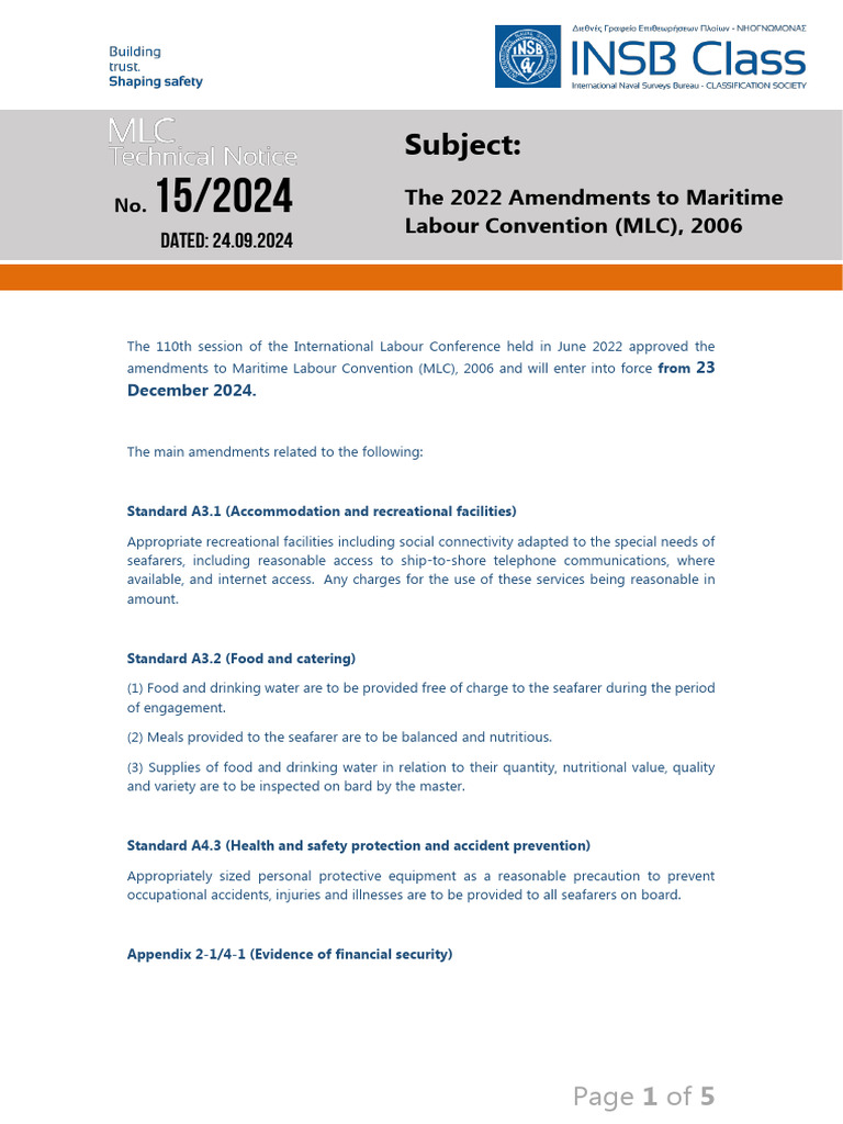 MLC TN No 15 2024 The 2022 Amendments To Maritime Labour Convention ...