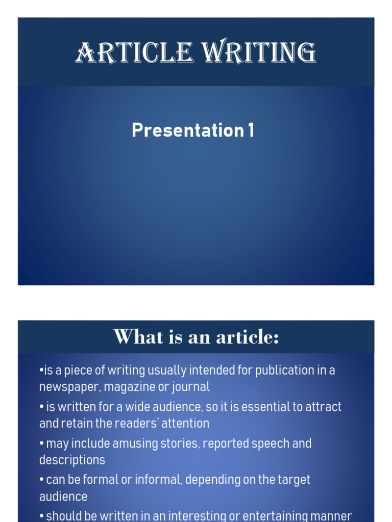 VIII ENG GRA ARTICLE WRITING PPT 240724 093320ee | PDF
