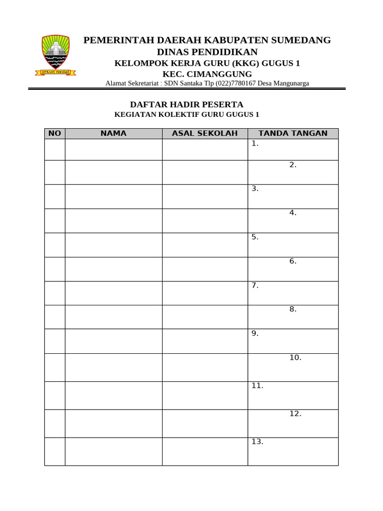 Daftar Hadir KKG | PDF