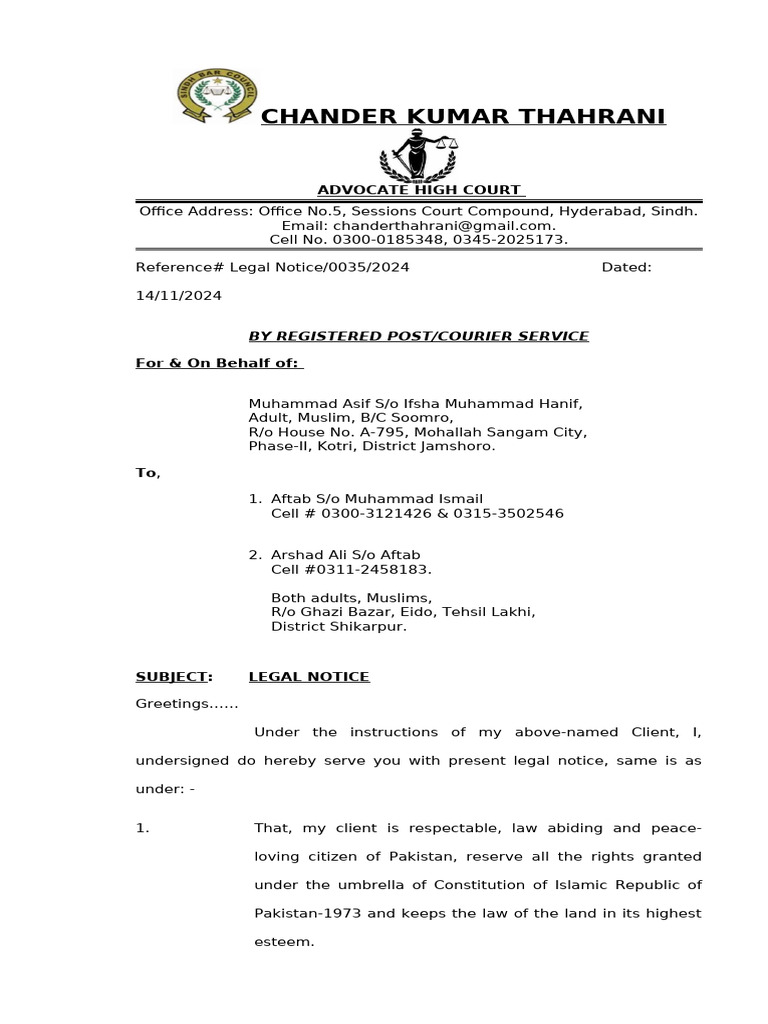 Legal Notice Format | PDF