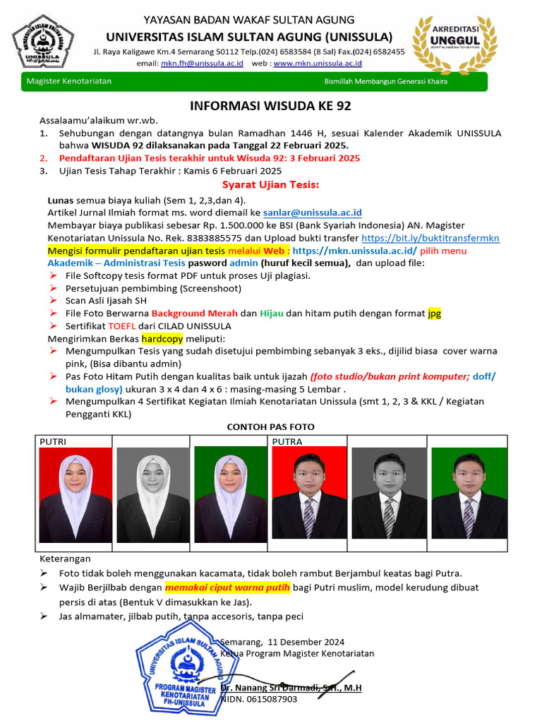 Info Wisuda 92 UNISSULA | PDF