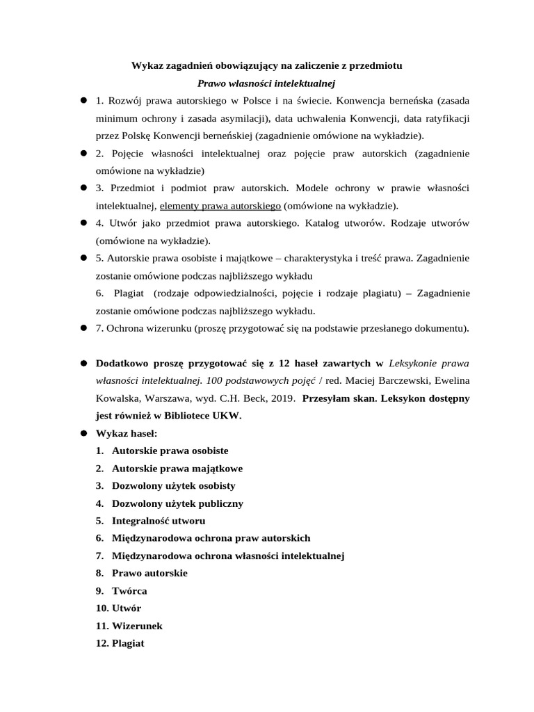 Wykaz Zagadnień PWI | PDF