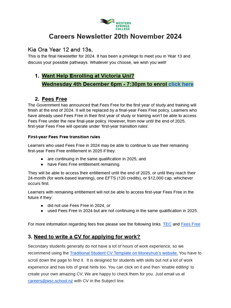 Careers Newsletter 20th November 2024 | PDF