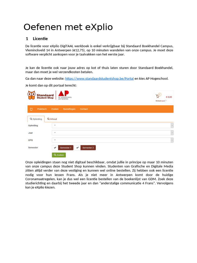Instructies Bij Explio Voor Studenten | PDF
