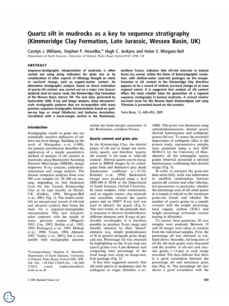 Quartz Silt in Mudrocks As A Key To Sequence Stratigraphy (Kimmeridge ...