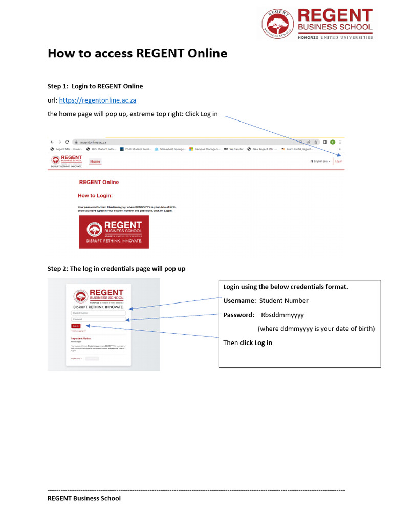 Accessing REGENT Online Portal Guide | PDF | Login | Software