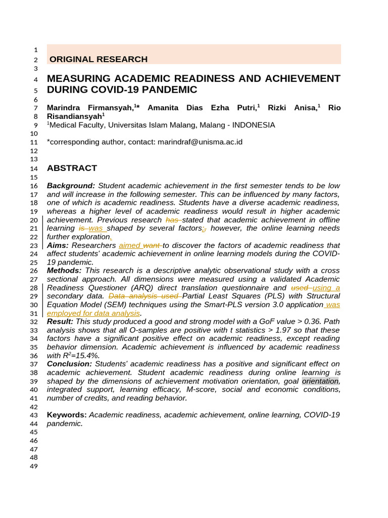 PRE SUBMIT JPKI Artikel Academic Readiness - Corrected - RIO - 120924 | PDF | Cognition
