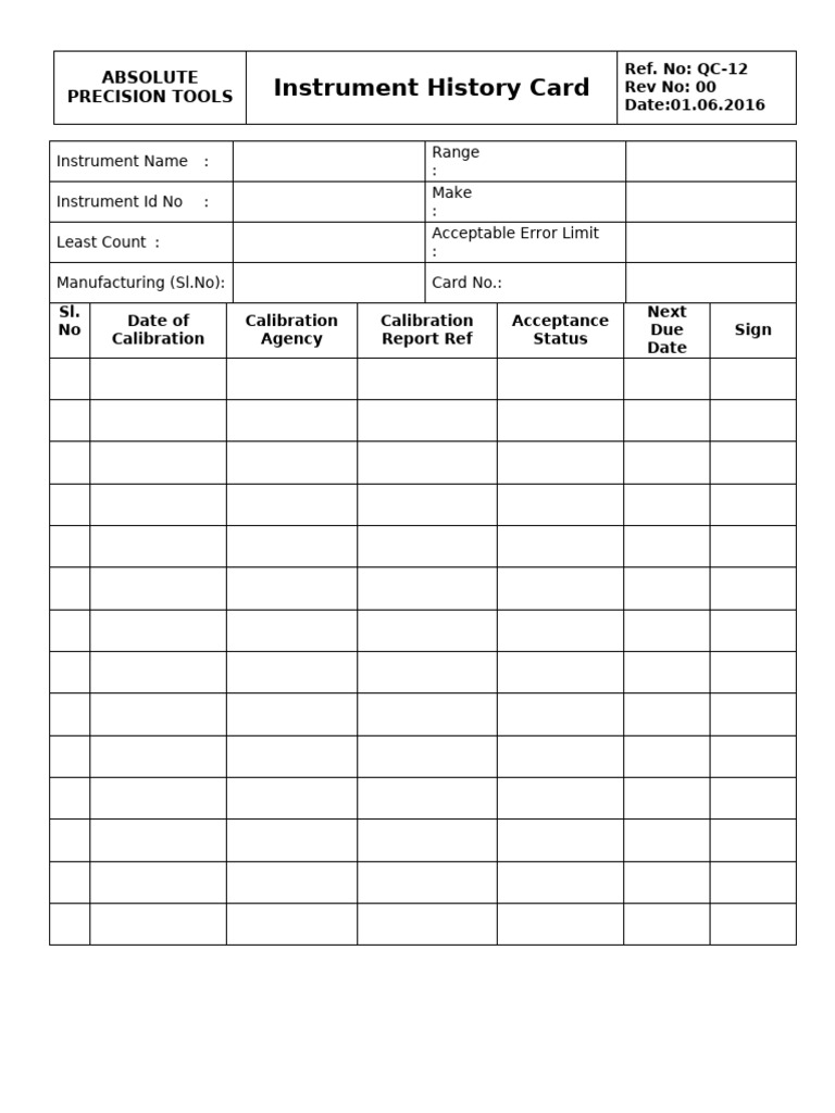 Calibration Record for QC Tools | PDF