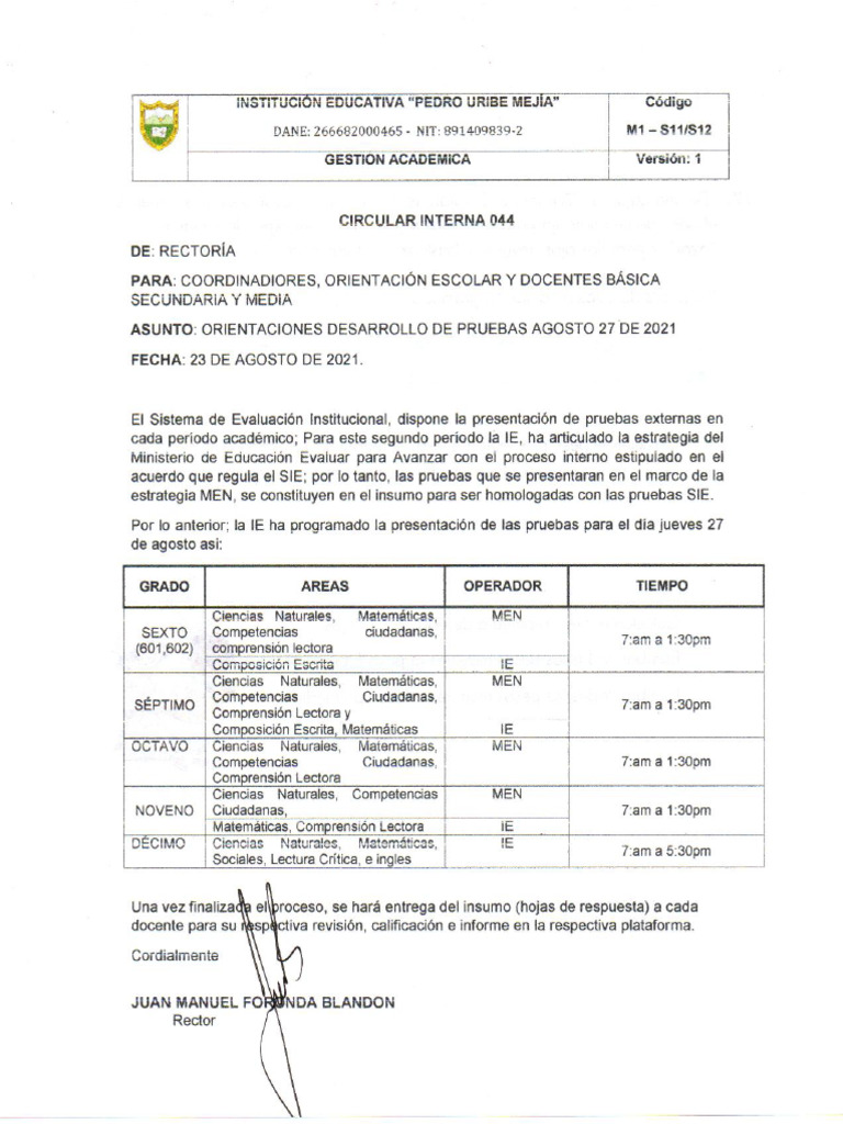 Circular Interna 044 de 2021 | PDF | Comprensión lectora