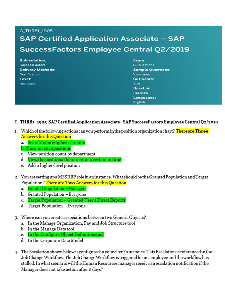 C_THR81_SAP SuccessFactors EC Q2 2019 | PDF | Employment | Data Model