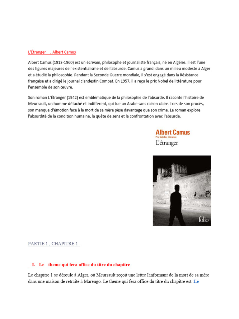 L etranger, Albert Camus | PDF | Albert Camus