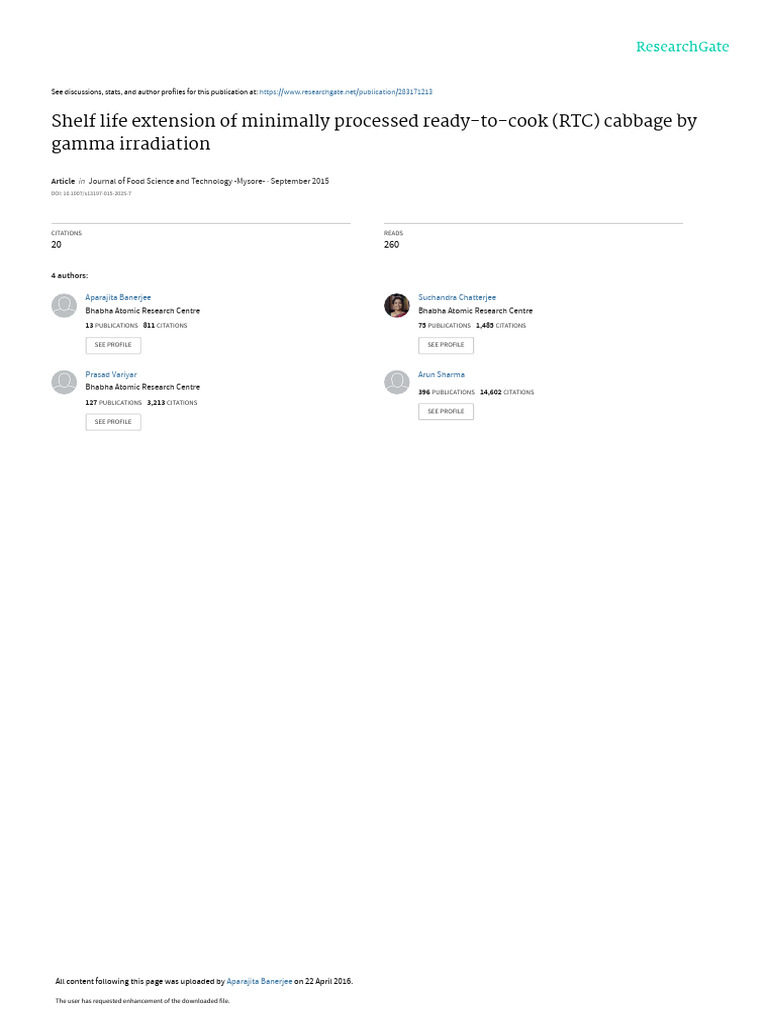 Shelf Life Extension of Minimally Processed Ready-To-Cook (RTC) Cabbage ...