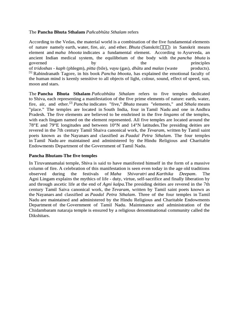 Pancha Bhuta Sthalam: Five Element Temples | PDF