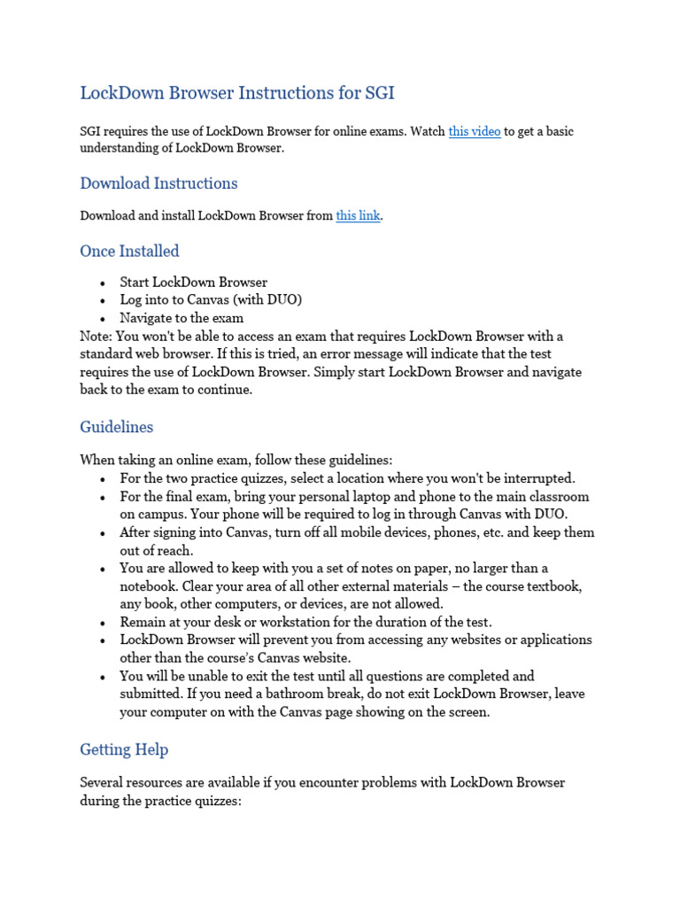 LockDown Browser Instructions | PDF | Computer Science | Software