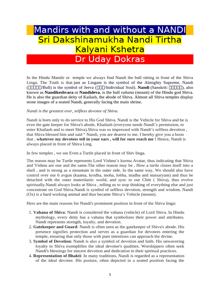 Mandirs With and Without A NANDI | PDF | Hindu Deities | Hindu Mythology