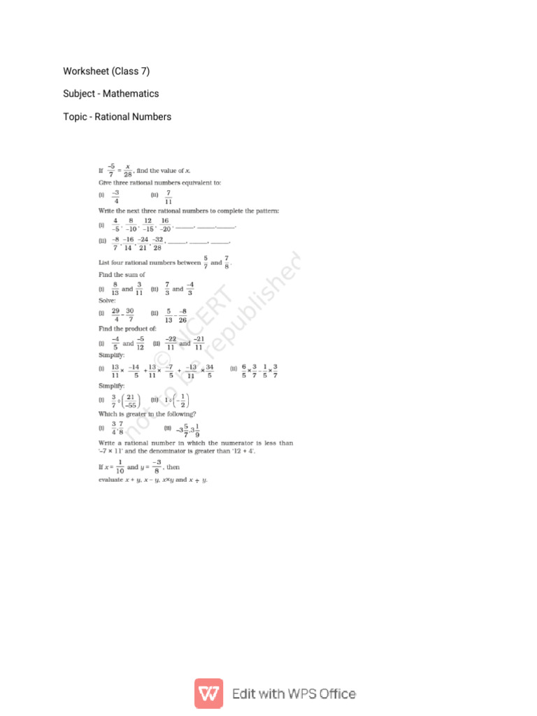 Class 7 Rational No. (1) | PDF