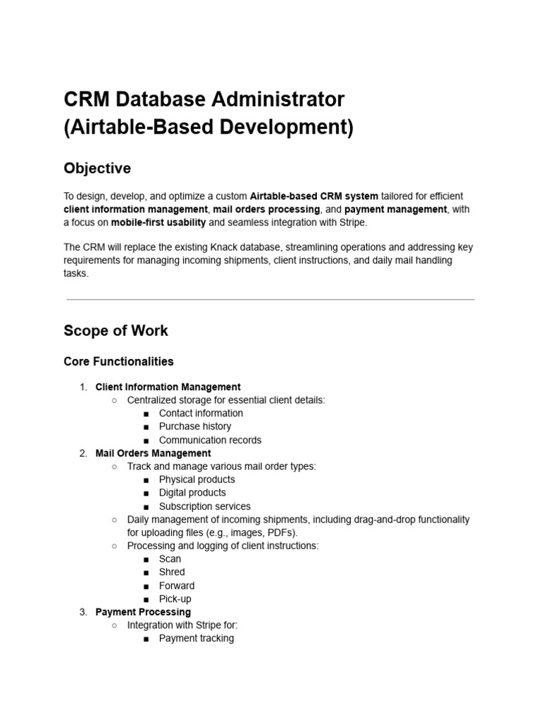 CRM Database Administrator (Airtable-Based Development) | PDF | Usability | Databases