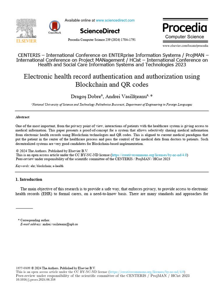 ELectric Health Record Authenticatio and Authorization Using Blockchain ...